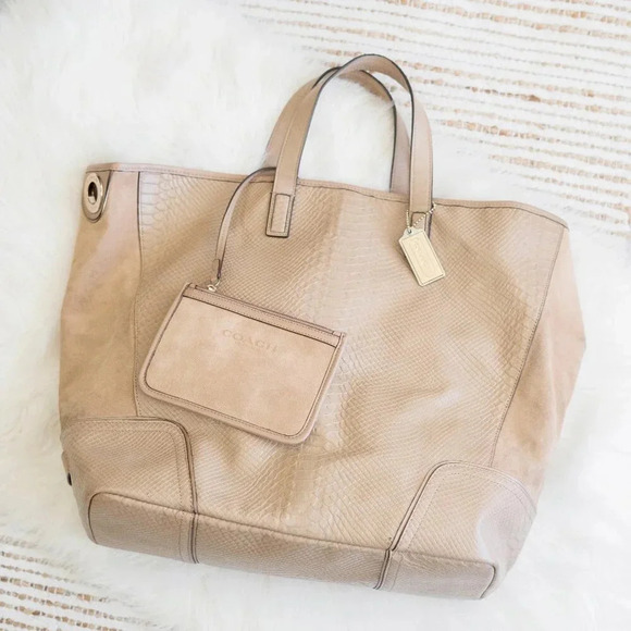 Coach | Bags | Coach Hadley F3963 Xl Leather Python Suede Tote Matching ...